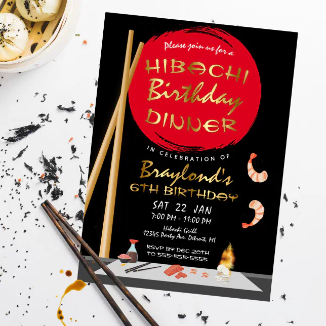 Hibachi Birthday Dinner Hibachi Party Foil Invitation | Zazzle