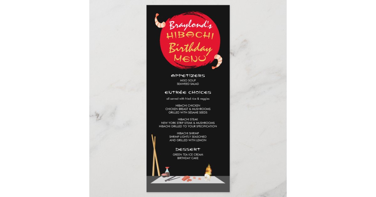 Hibachi Birthday Dinner Hibachi Party Menu | Zazzle