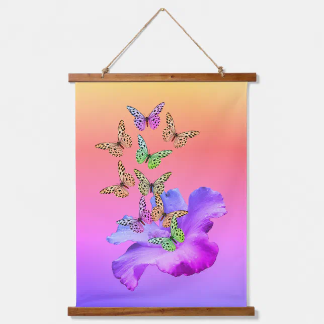 Hibiscus And Butterflies Abstract Art Hanging Tapestry | Zazzle