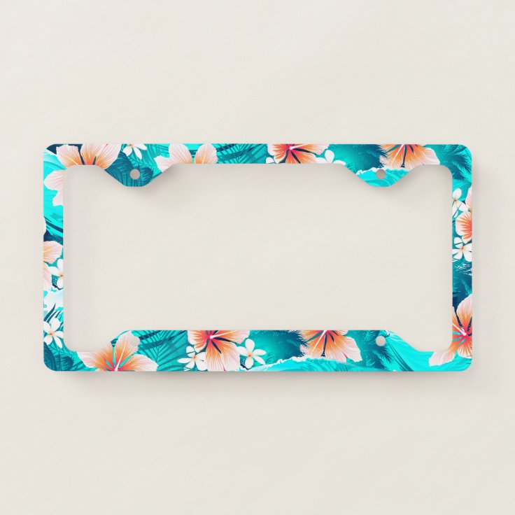 Hibiscus flowers at the beach license plate frame | Zazzle
