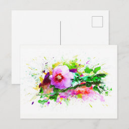 Hibiscus, Hibiskus Flower - Watercolor Splash Postcard | Zazzle