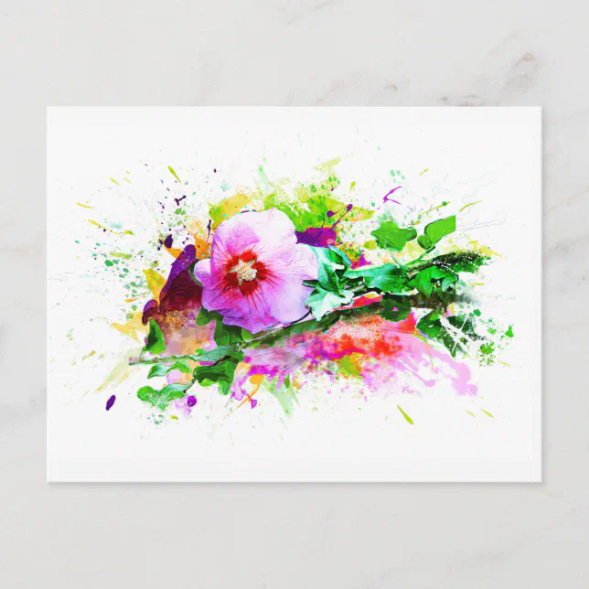 Hibiscus, Hibiskus Flower - Watercolor Splash Postcard | Zazzle