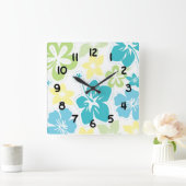 Hibiscus tropical hawaiian flowers floral decor square wall clock | Zazzle