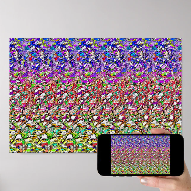 Hidden 3D Stereogram Poster, Butterfly on a Flower Poster | Zazzle