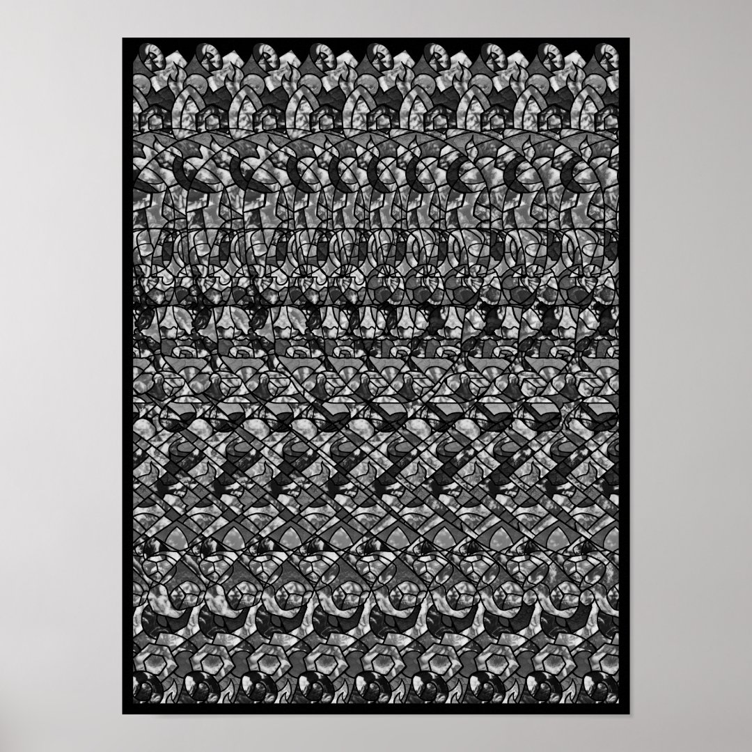 Hidden 3D Stereogram Poster - Jolly Roger, B&W | Zazzle