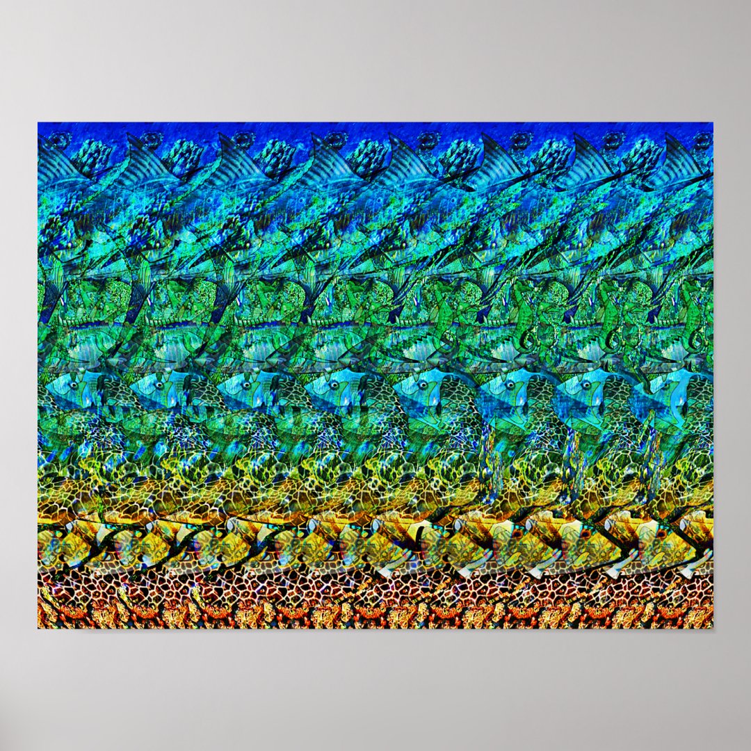 Hidden 3D Stereogram Poster - Ocean Creatures | Zazzle