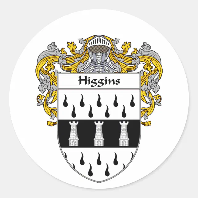 Higgins Coat of Arms (Mantled) Classic Round Sticker | Zazzle