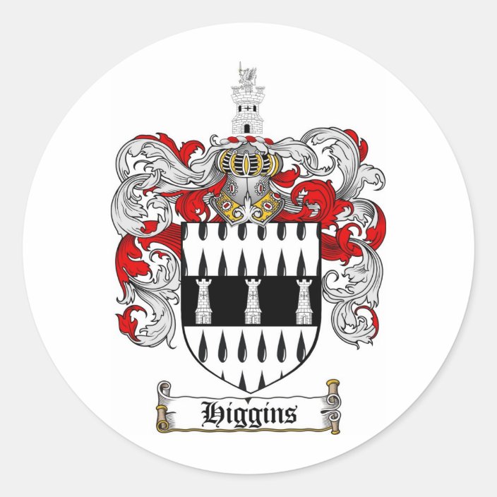 HIGGINS FAMILY CREST - HIGGINS COAT OF ARMS CLASSIC ROUND STICKER ...
