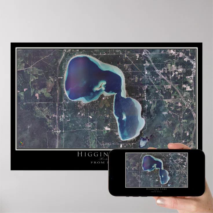 Higgins Lake Michigan Satellite Poster Map | Zazzle