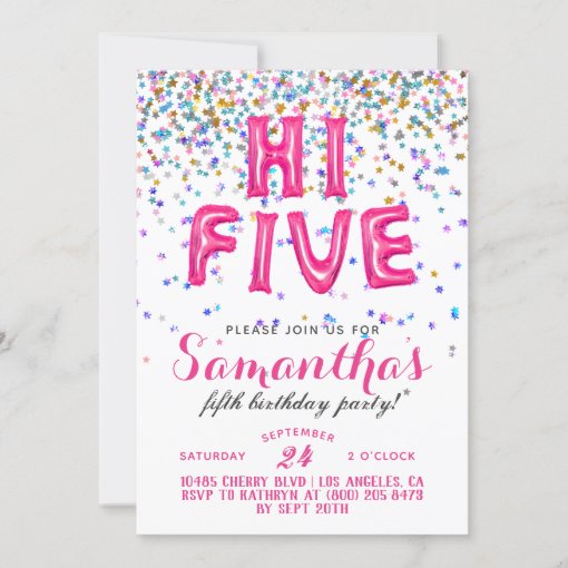 High Five 5th Birthday Confetti Invitation | Zazzle