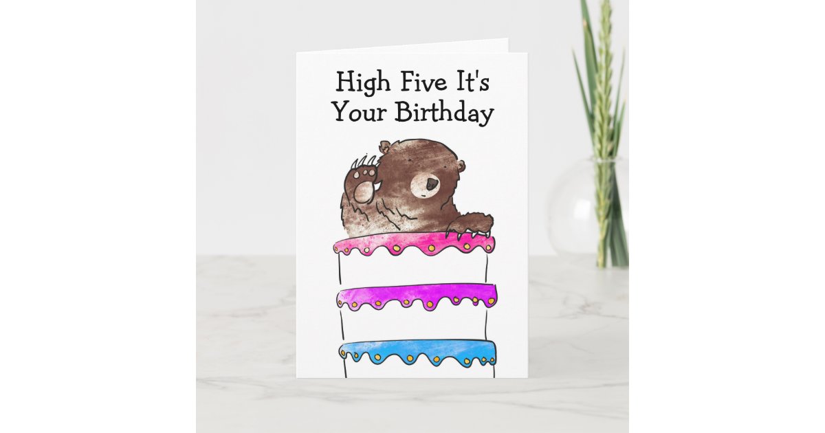 High Five Bear Birthday Card | Zazzle