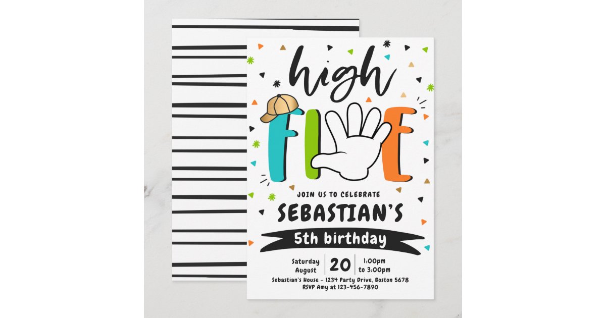High Five Birthday Hi Five 5th Birthday Party Invitation | Zazzle