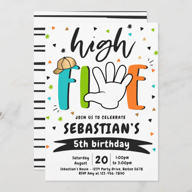 High Five Birthday Hi Five 5th Birthday Party Invitation | Zazzle