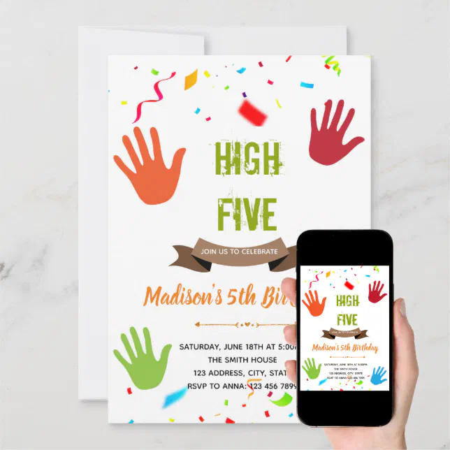 High five birthday theme card invitation | Zazzle