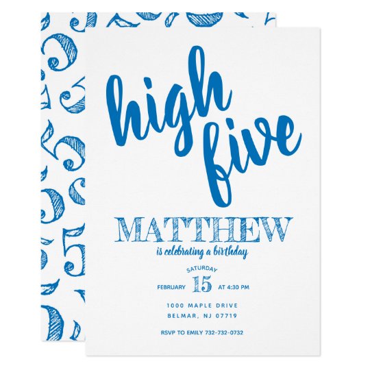 High Five Fifth Birthday Invitation Blue | Zazzle.com