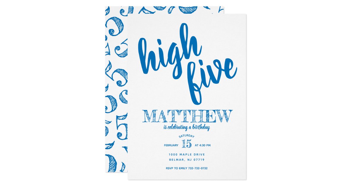High Five Fifth Birthday Invitation Blue | Zazzle.com