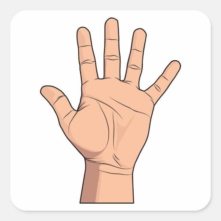 High Five Open Hand Sign Five Fingers Gesture Square Sticker | Zazzle