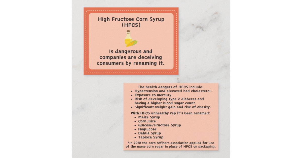 High Fructose Corn Syrup Dangers Info Card | Zazzle