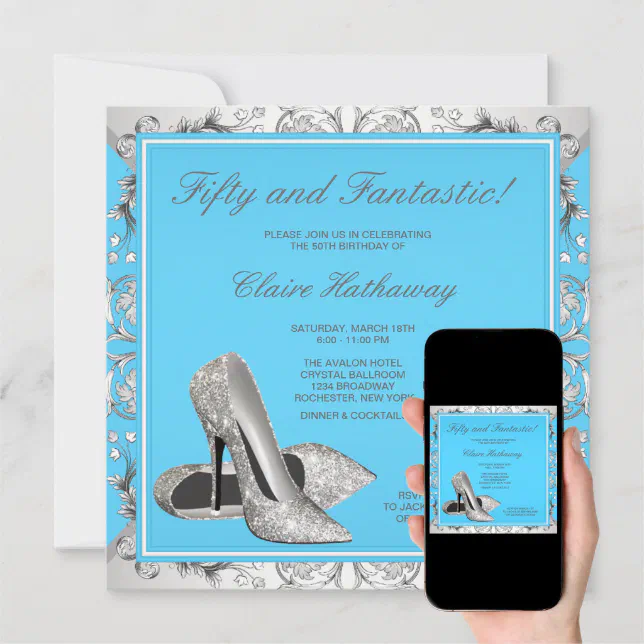 High Heel Shoes Womans Teal Blue Birthday Party Invitation | Zazzle
