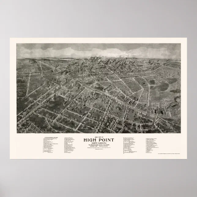 High Point, NC Panoramic Map - 1913 Poster | Zazzle