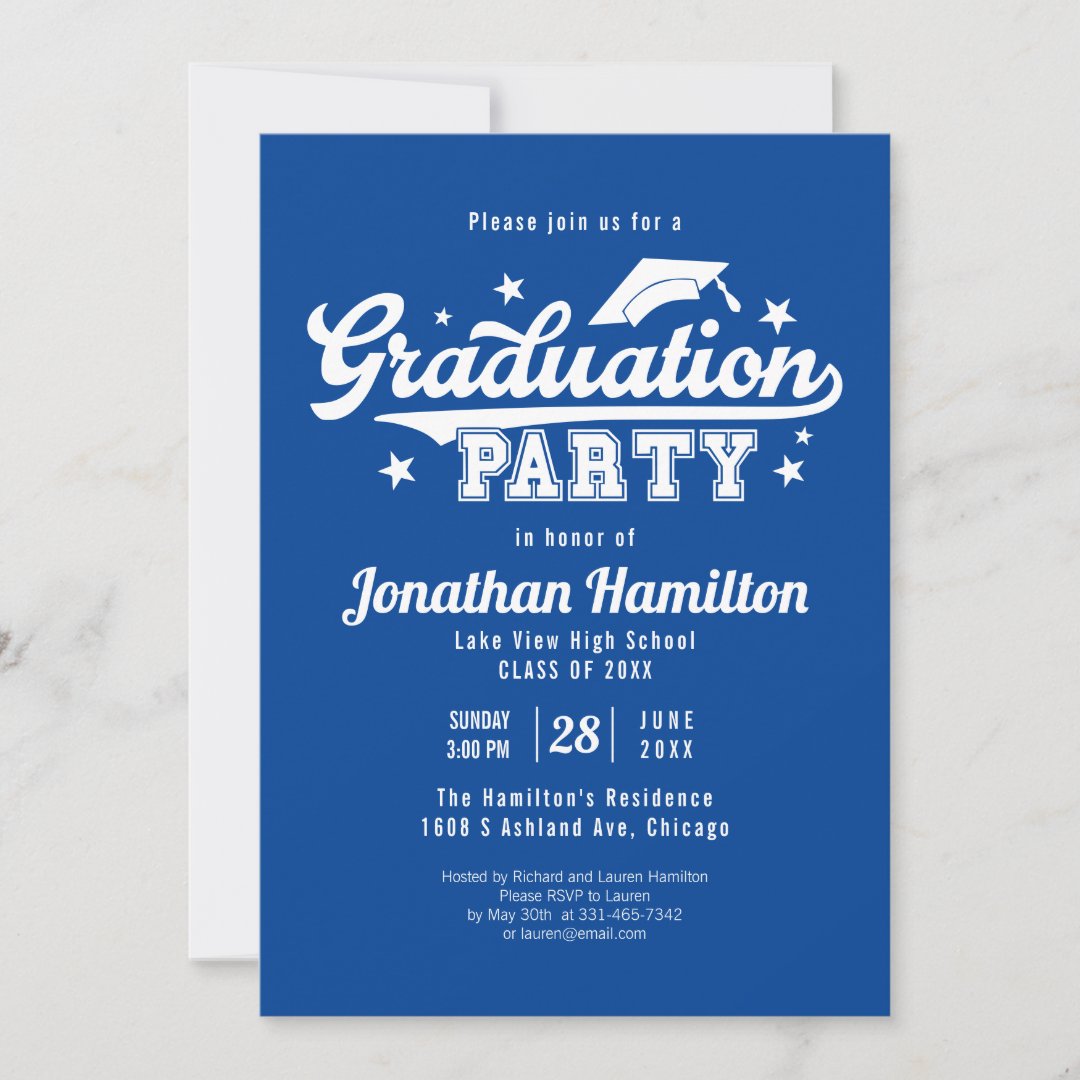 High School Blue Graduation Party Invitation | Zazzle