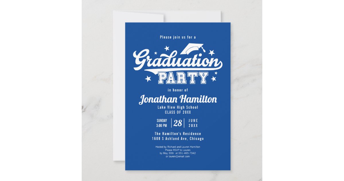 High School Blue Graduation Party Invitation | Zazzle