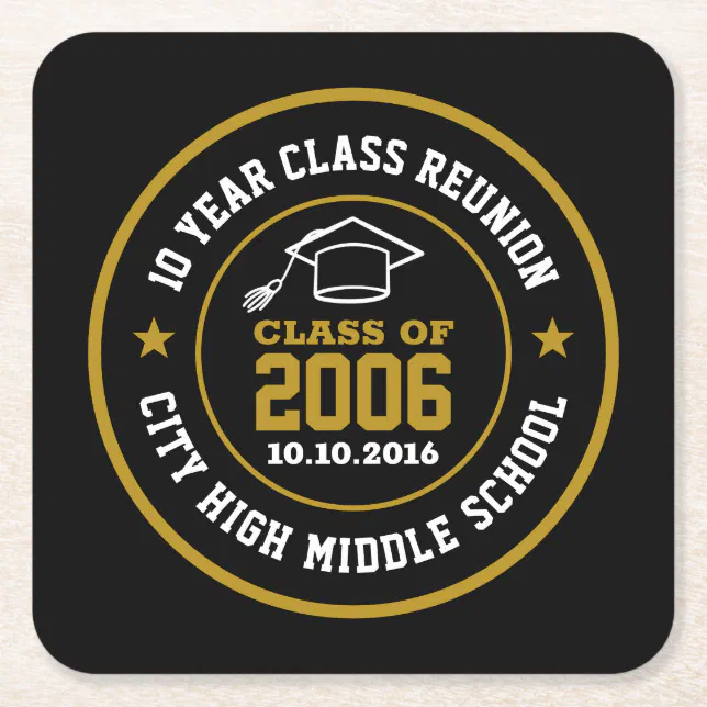 High School Class Reunion College Graduation Year Square Paper Coaster ...