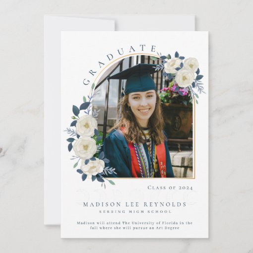 High School Floral Photo Graduation Invitation | Zazzle