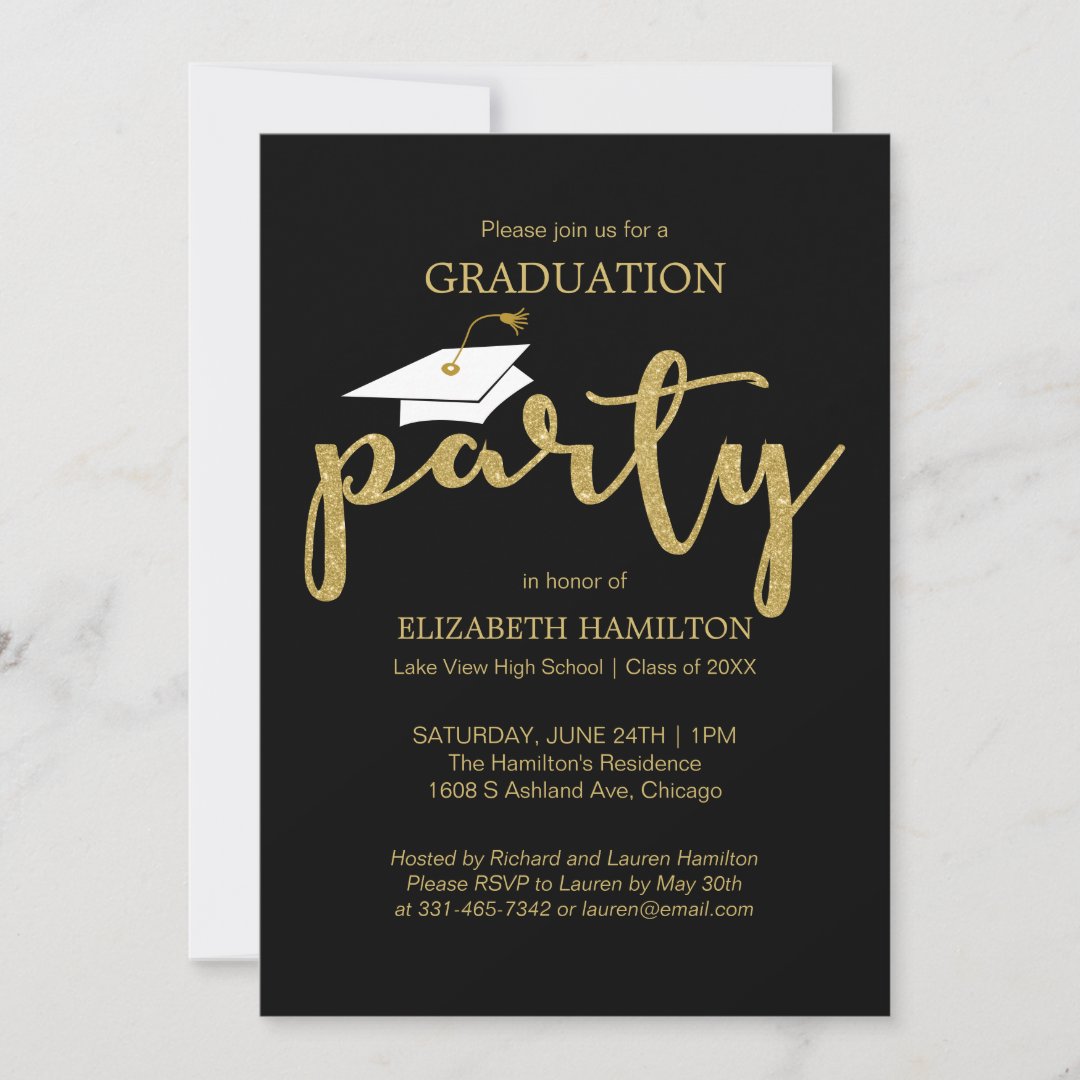 High School Grad Party Gold Glitter Invitations | Zazzle