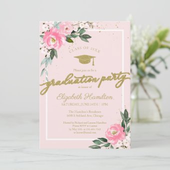 High School Grad Party Hot Pink Floral Invitation | Zazzle