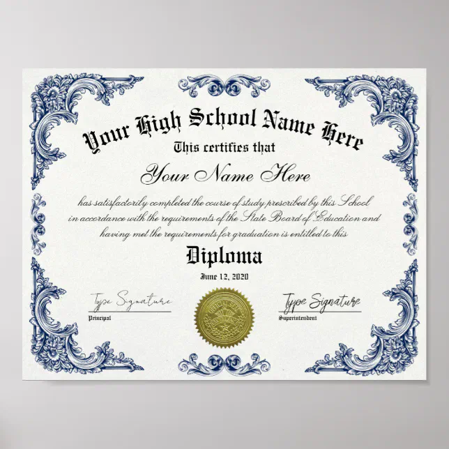 High School graduate Diploma, GED certificate Poster | Zazzle