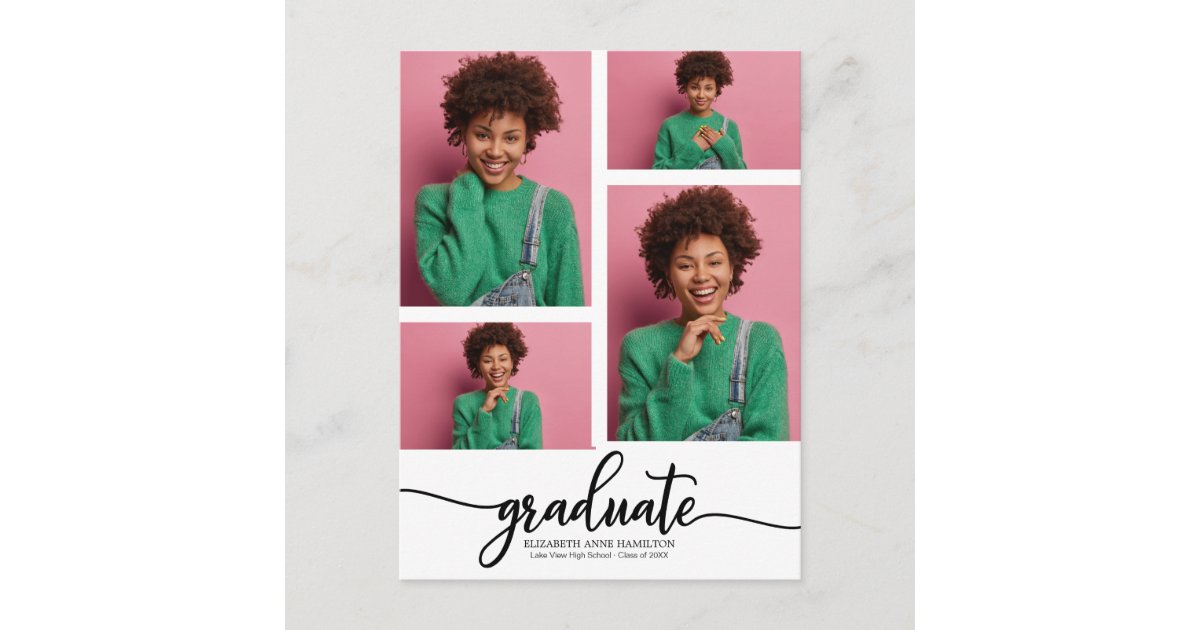 High School Graduation Announcement 4 Photo Postcard | Zazzle