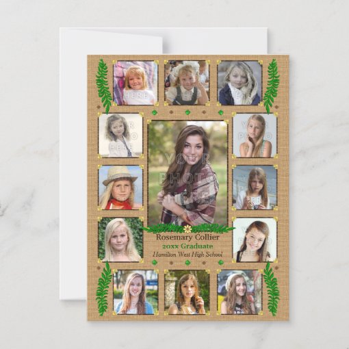 High School Graduation Photo Collage | Burlap Fern Magnetic Invitation ...