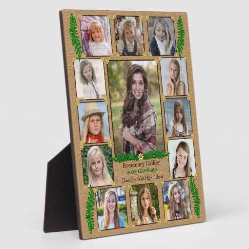 High School Graduation Photo Collage | Burlap Fern Plaque | Zazzle