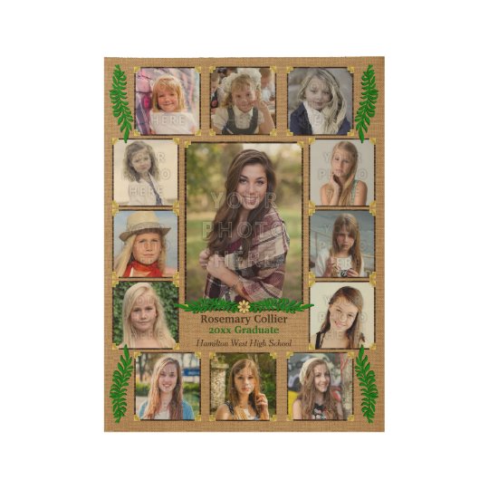 High School Graduation Photo Collage | Burlap Fern Wood Poster | Zazzle.com
