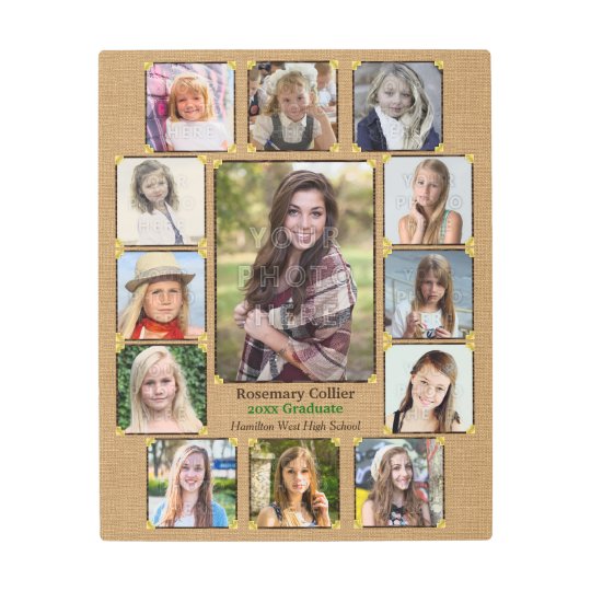 High School Graduation Photo Collage Rustic Burlap Metal Print | Zazzle.com