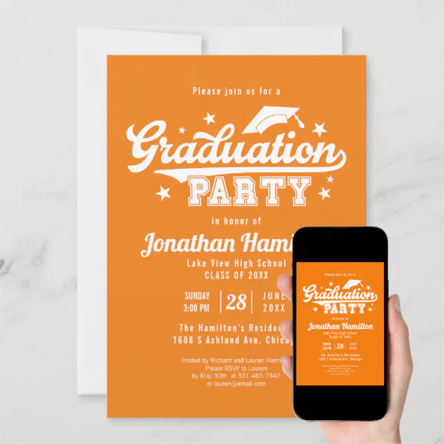 High School Orange Graduation Party Invitation | Zazzle