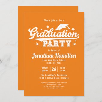 High School Orange Graduation Party Invitation | Zazzle