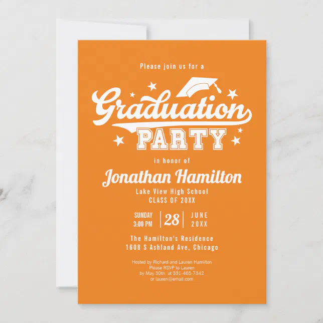 High School Orange Graduation Party Invitation | Zazzle