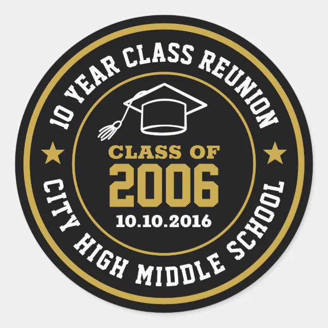 High School Reunion Class Of Custom Year Classic Round Sticker | Zazzle