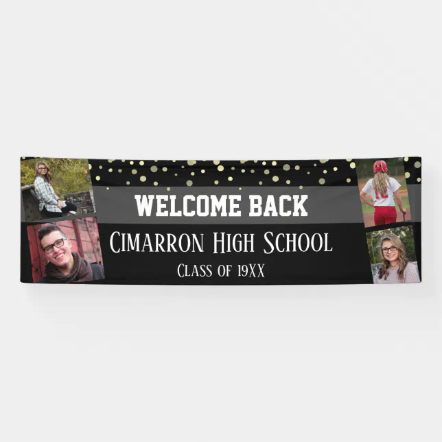 High School Reunion Photo Gray Confetti Party Banner | Zazzle