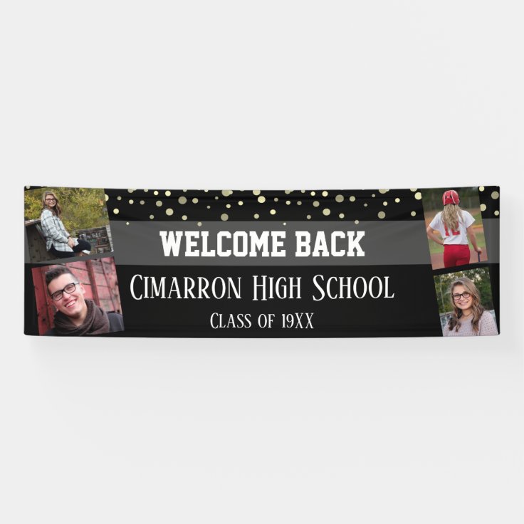 High School Reunion Photo Gray Confetti Party Banner | Zazzle