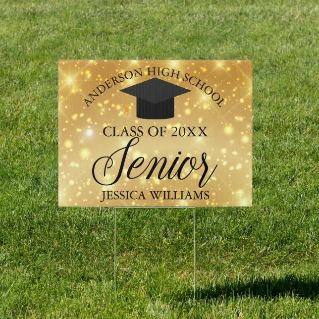 High School Senior Gold Sparkle Custom Yard Sign | Zazzle