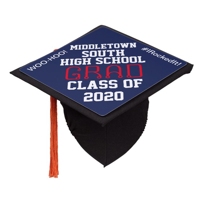High School Senior Graduation Navy Blue White Graduation Cap Topper ...