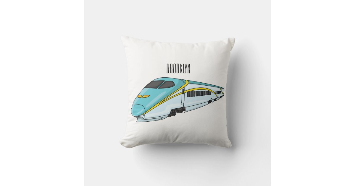 High speed bullet train cartoon illustration throw pillow | Zazzle