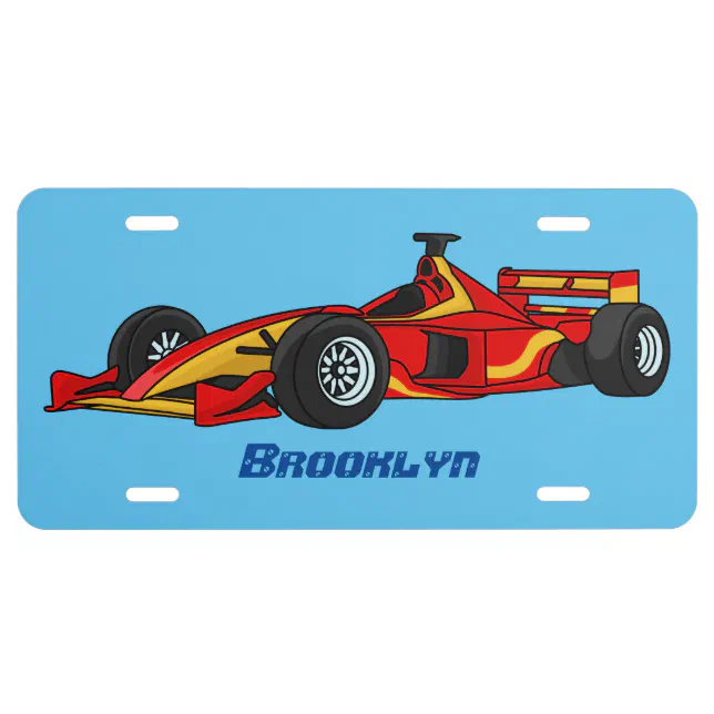 High speed racing cars cartoon illustration license plate | Zazzle