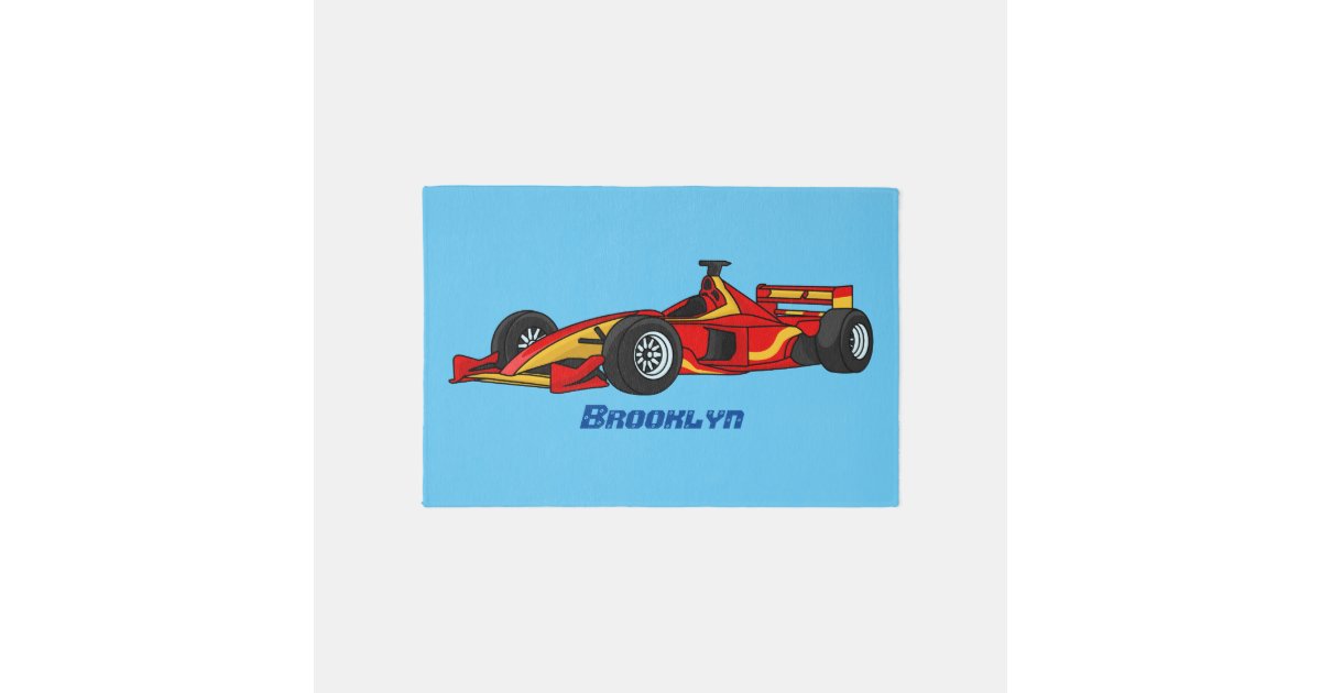 High speed racing cars cartoon illustration rug | Zazzle