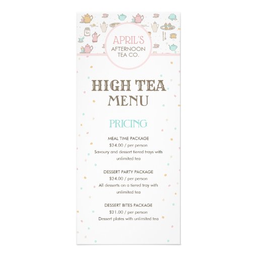 High Tea Party Cafe and Restaurant Menu Card | Zazzle