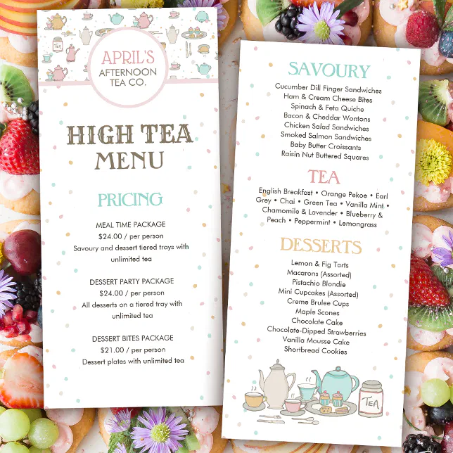 High Tea Party Cafe and Restaurant Menu Card | Zazzle