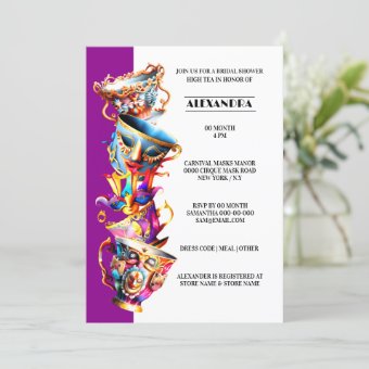 High tea party teacups carnival masks masquerade invitation | Zazzle